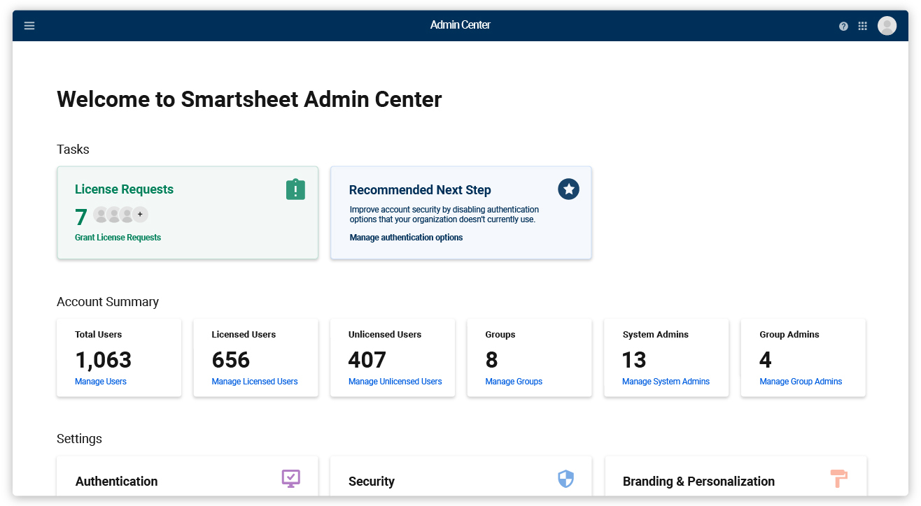 Smartsheet Admin Center | Smartsheet